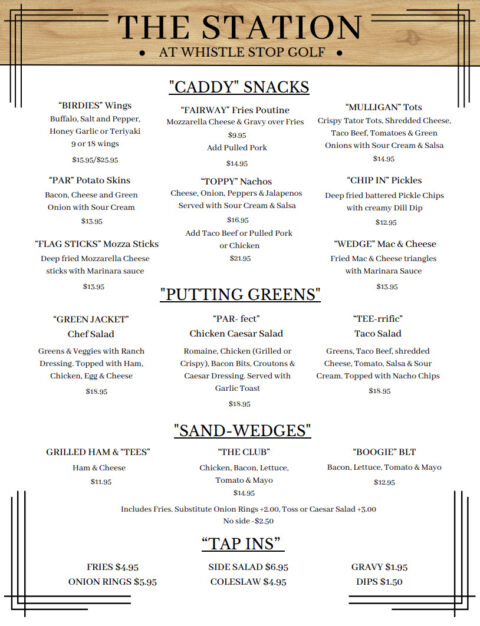 The Station Menu - Whistle Stop Golf Course